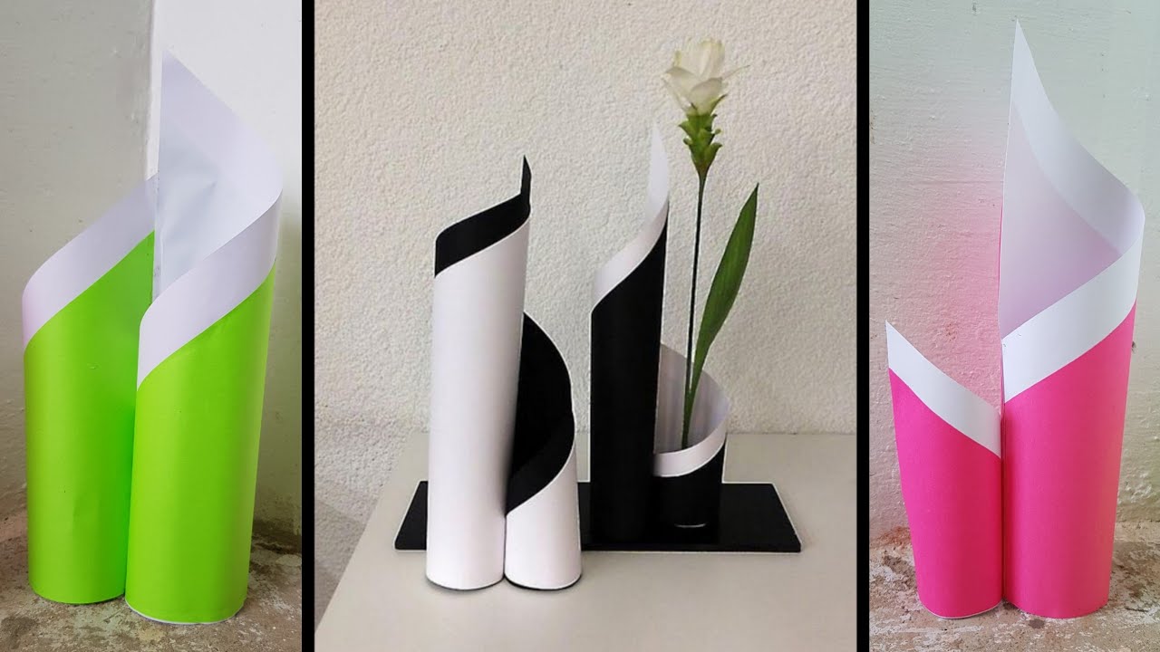 How to make paper flower vase at home | #3 | diy paper flower vase ...