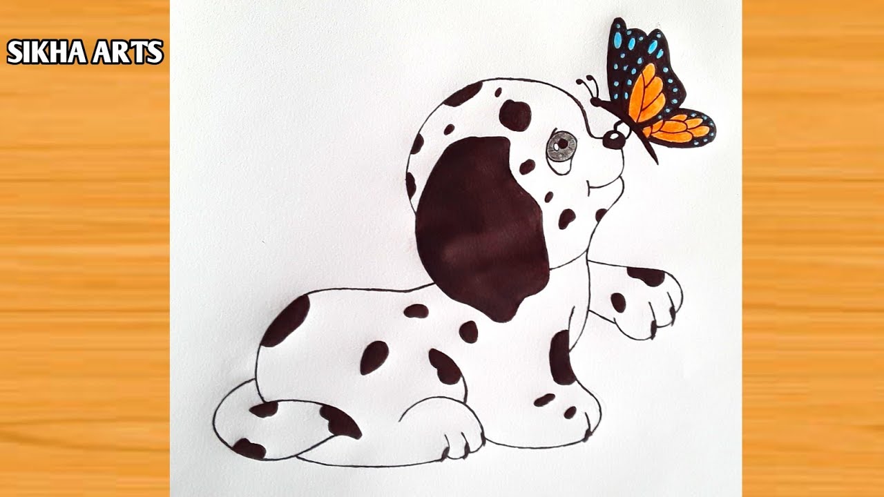 Cute Dog Nose Drawing Easy Puppy With Butterfly Scenery