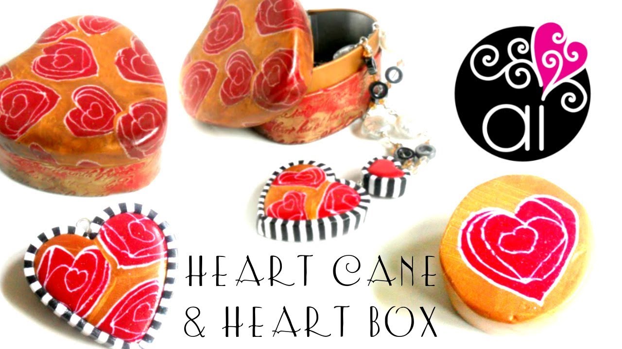 Doodle Heart Cane Tutorial | How to Cover a Box with Polymer Clay | ENG ...