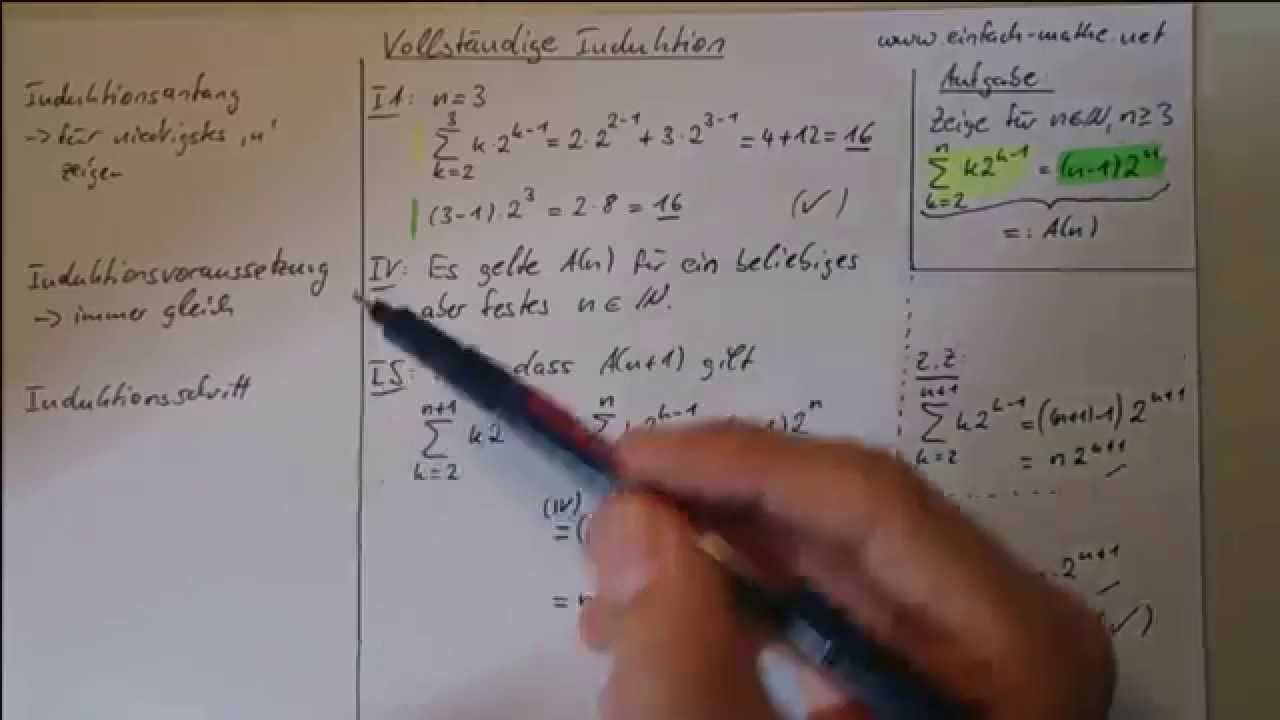 Aufgabe und Erklärung zur vollständigen Induktion - YouTube