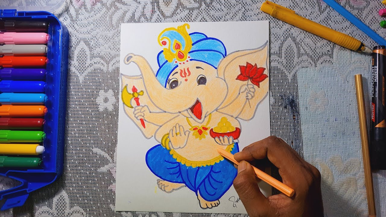 easy cute ganpati drawing for kids(ganpati special) - YouTube