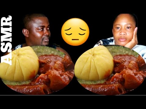 AFRICAN FOOD MUKBANG/YELLOW FUFU WITH WHITE OKRO & STEW/FUFU MUKBANG # ...