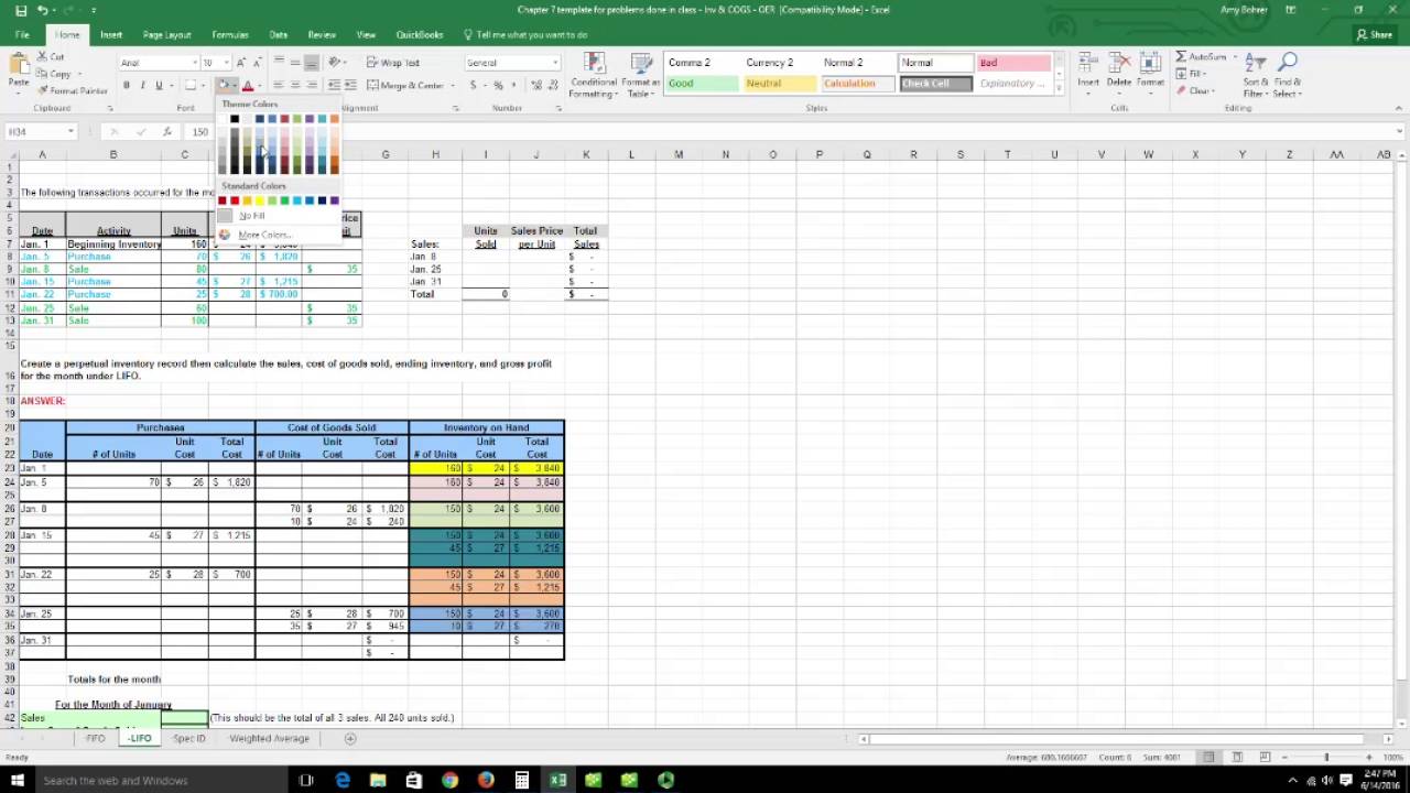 Perpetual Inventory COGS, Ending Inventory, and GP calculations under ...