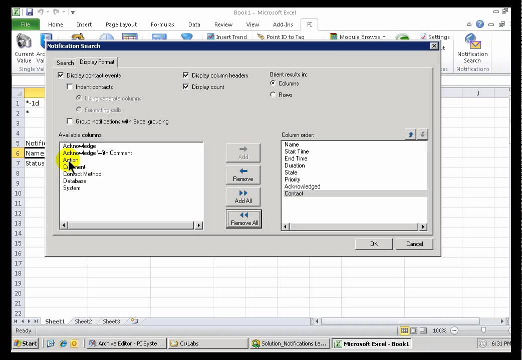 OSIsoft: Display the notification historical information in Excel using ...