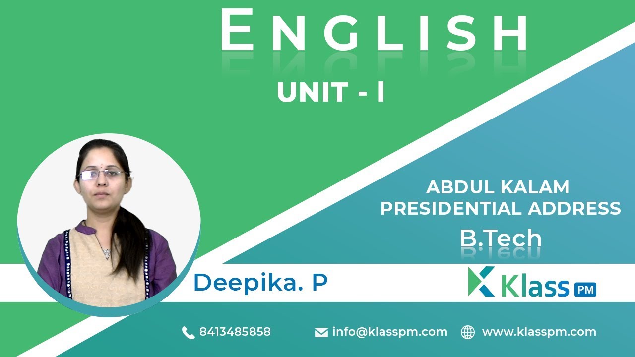 Abdul Kalam Presidential Address | Engineering English by Deepika.p | BTech Tutorials | KlassPM ...