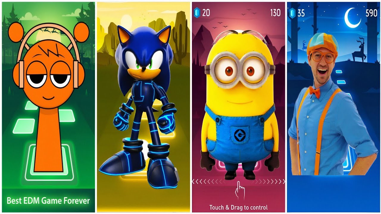Sprunki - Sonic Prime - Minions - Blippi - Tiles Hop EDM Rush - YouTube