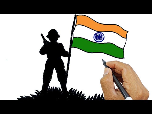 Army Soldier With Flag Drawing