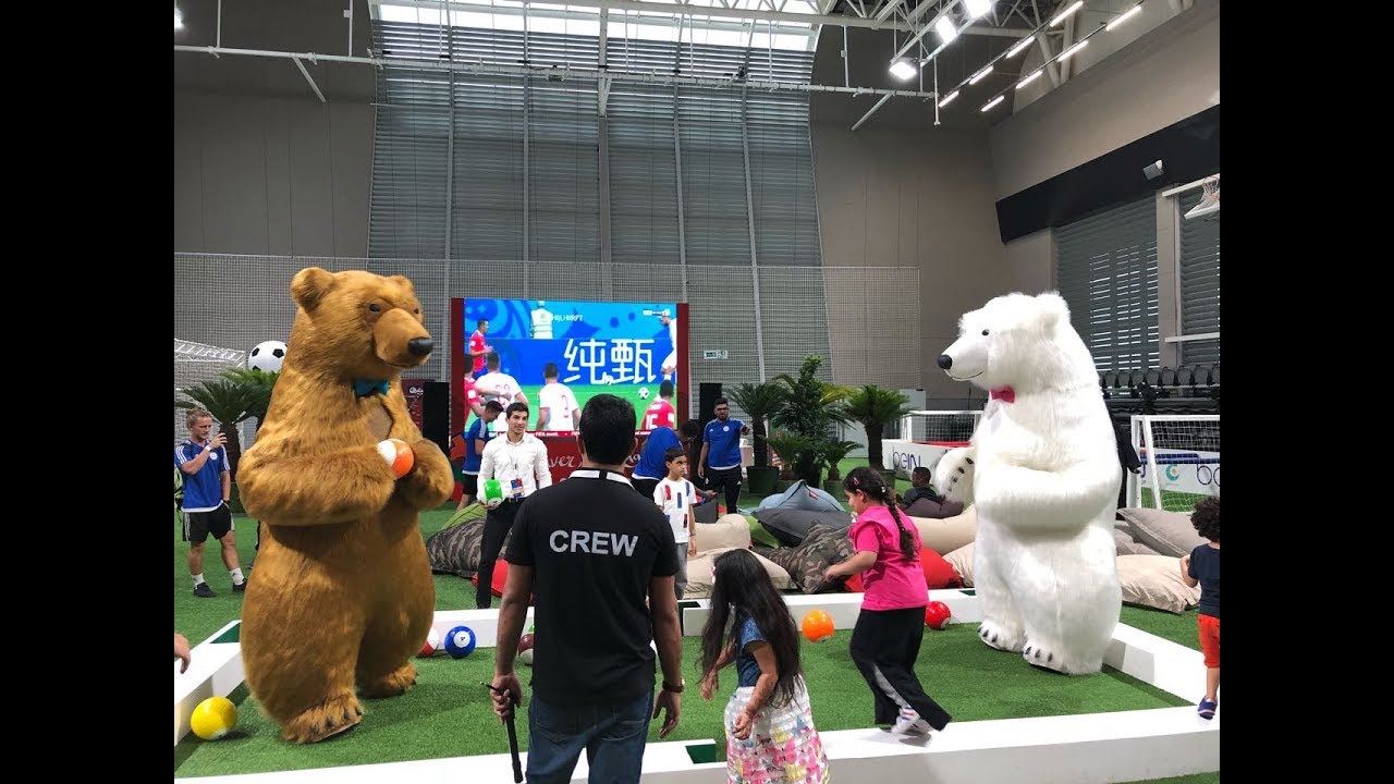 Giant fluffy bears at the Qatar fan zone opening. Doha. ABHA Arena ...