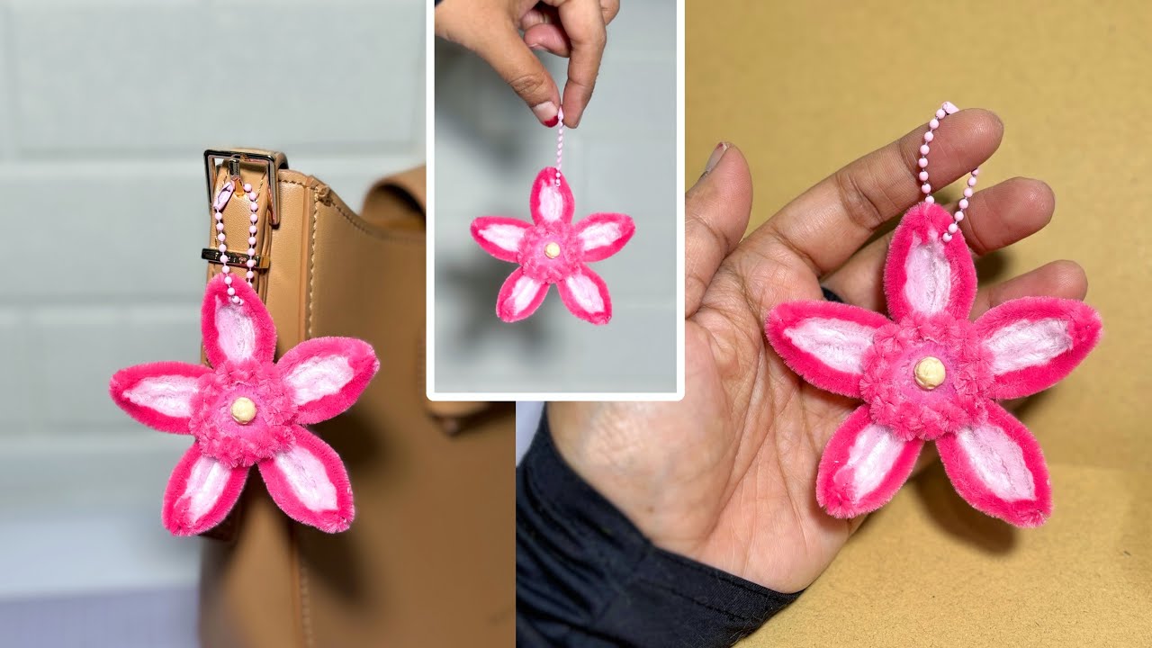 Flower Fuzzy Wire Keychain - Flower Pipe Cleaner Keychain - YouTube