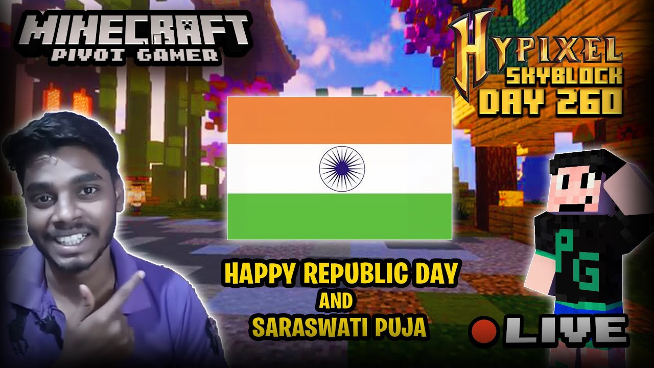 🔴Happy Republic Day & Saraswati Puja | Minecraft Hypixel Skyblock Day ...