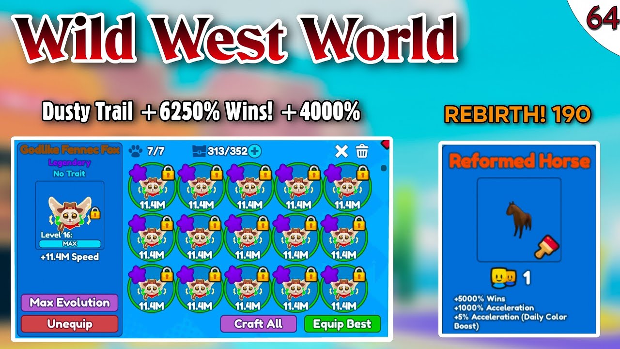 Wild West World | Horse CAR - Fennec Fox Max | Rebirth 190 & Race Clicker Roblox #64 - YouTube