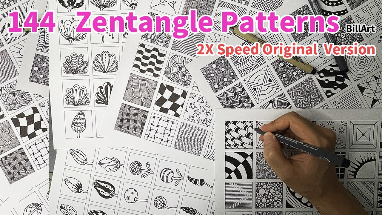 144 Zentangle Patterns for Beginners | Zentangle Art | Doodle Art | Bill Art | Original Version ...