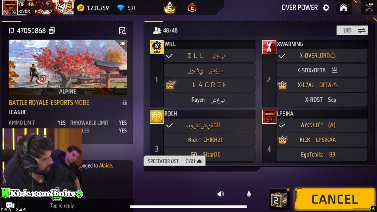 BNL : روم اسطوية 🥶مع الفريق بطولة اليوتوبرز🤯 لاقوى الكلانات Free Fire BNL YouTubers Tournament ️ ...