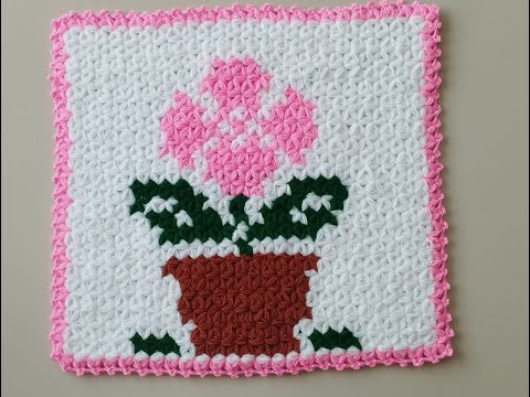 Saksıda Çiçek Desenli Oldukça Güzel Çeyizlik Kare Lif Modeli. En Güncel 2025 Kare Lif Örnekleri