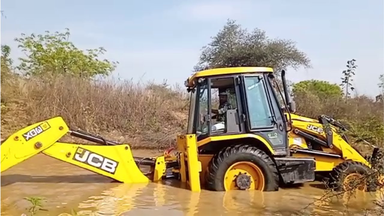 JCB Working in Water to Clean Canal in Village || Full Water in Canal ...
