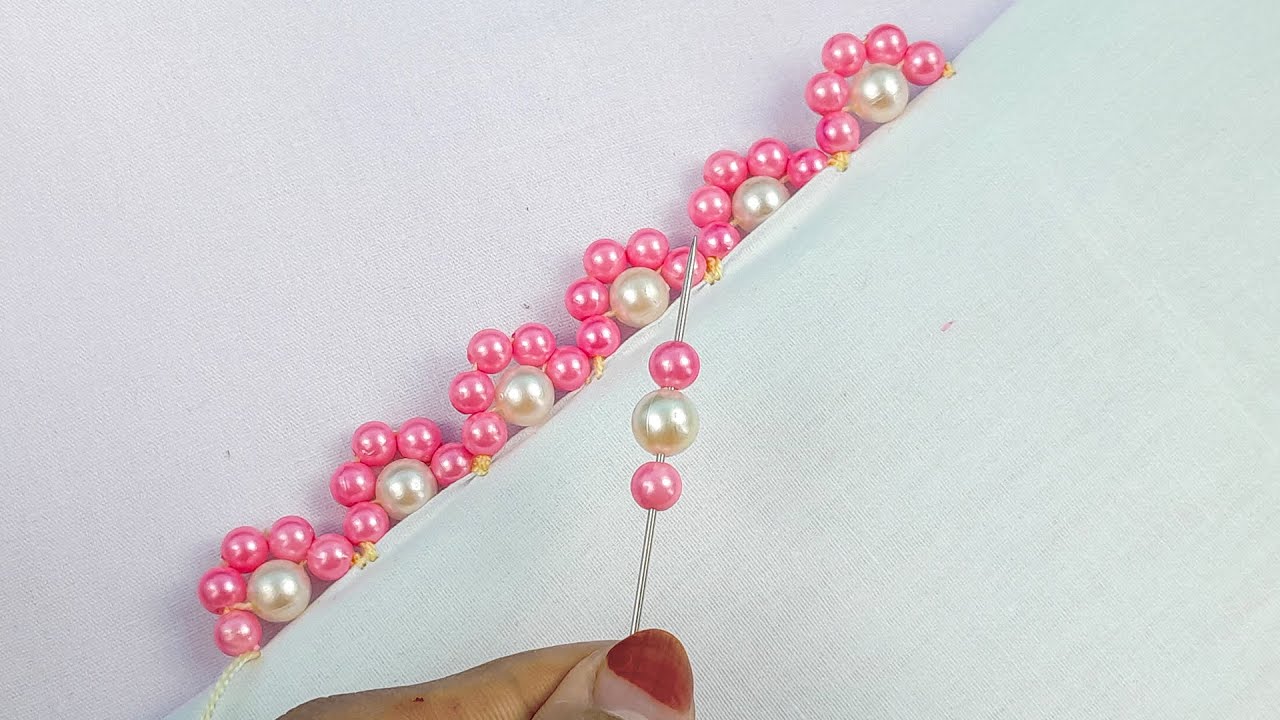 Trending pearl borderline hand embroidery | Pearl border line hand ...