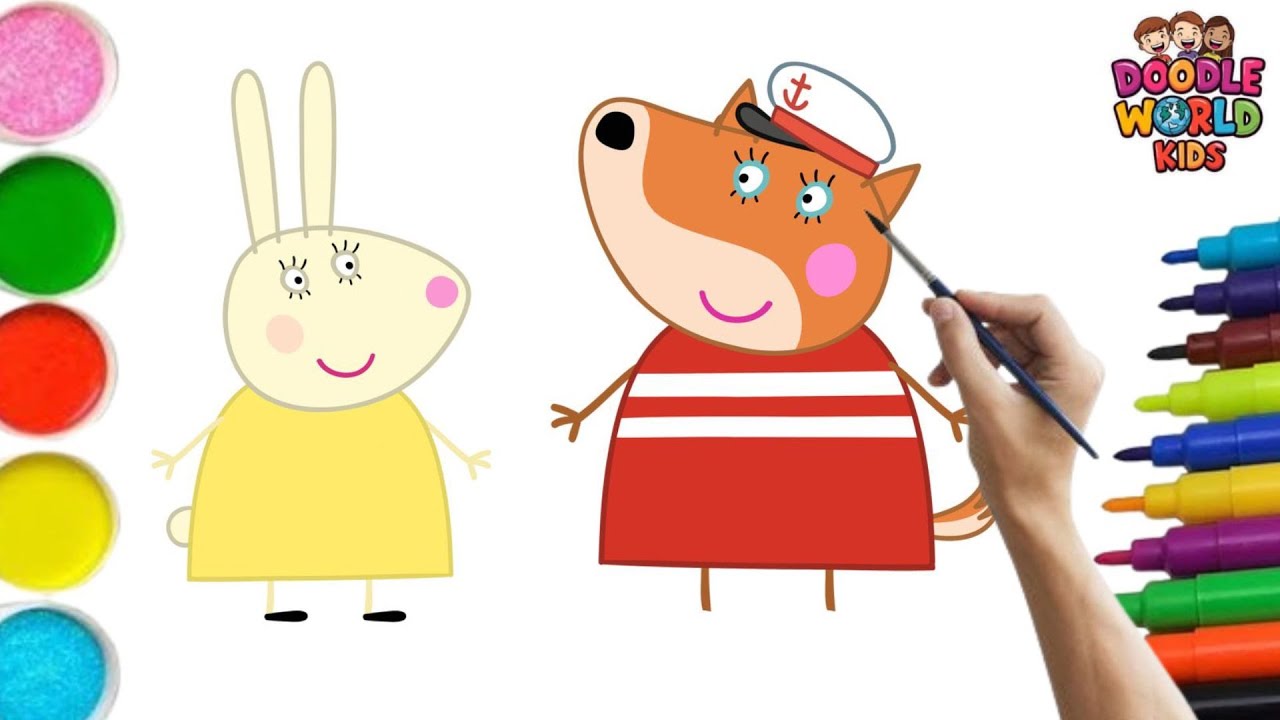 How to Draw Mrs. Corgi & Miss Rabbit | Peppa Pig | Easy Drawing ...