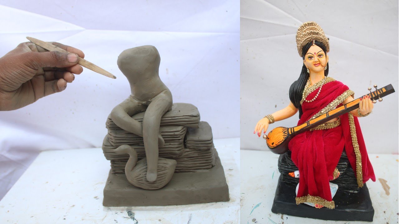 Easy Saraswati mata making || how to make Saraswati Mata || Saraswati ...