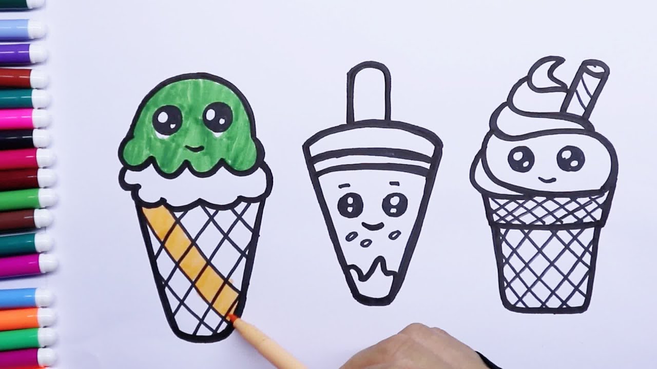 cute ice cream drawing and coloring for kids , toddlers, children | how ...