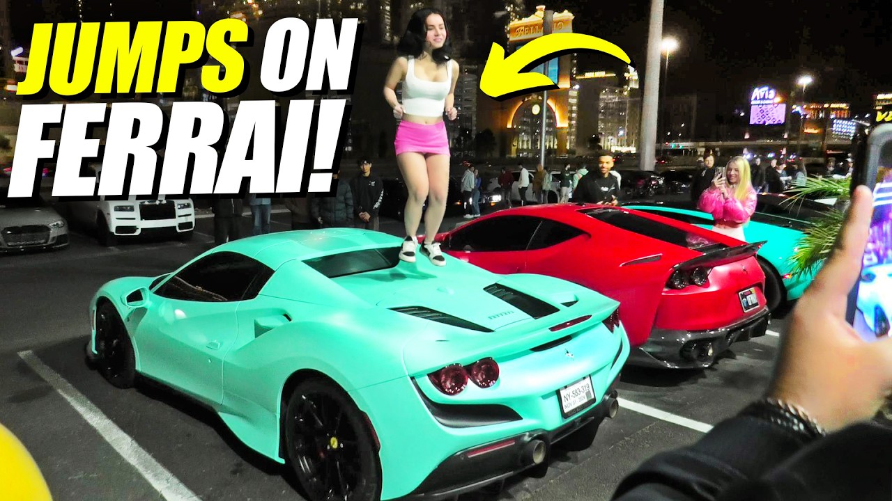 CRAZY Girl JUMPS on FERRARI at Car Meets! - YouTube