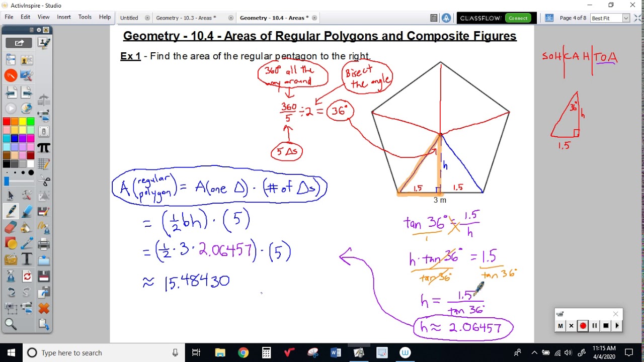 Geometry 10 4 Areas Of Regular Polygons And Composite Figures YouTube Geometry 10 4 Areas Of Regular Polygons And Composite Figures YouTube