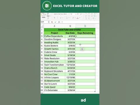 Tracking Deadlines in Excel - YouTube