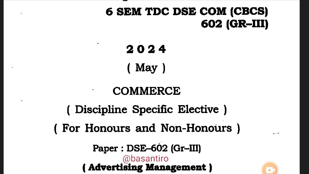 BCom 6th semester commerce DSE 602 paper advertising management ...