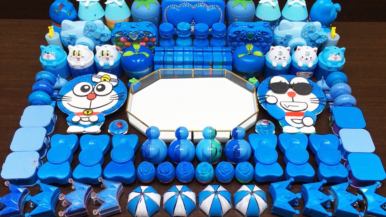 BLUE DOREMON Slime ! Mixing Clay, Floam and More into GLOSSY Slime ...