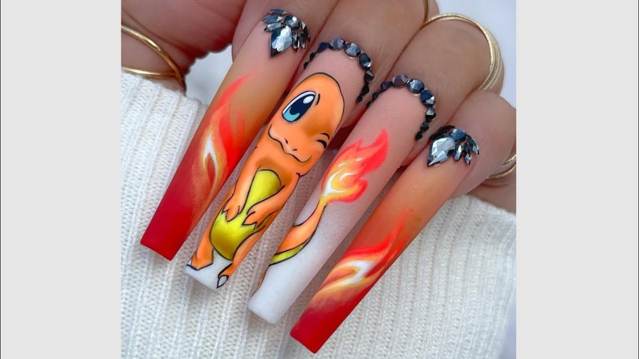 𝘾𝙝𝙖𝙧𝙢𝙖𝙣𝙙𝙚𝙧 𝙋𝙤𝙠𝙚𝙢𝙤𝙣 Character Art & Fire Effect Nail Art Tutorial - YouTube