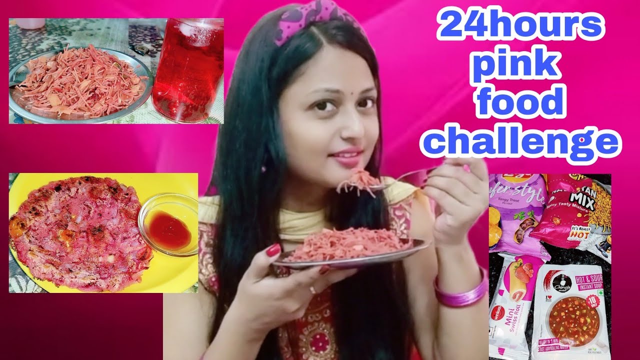 🍓I only ate💕pink food 24hours challenge/living on pink food for 24 ...