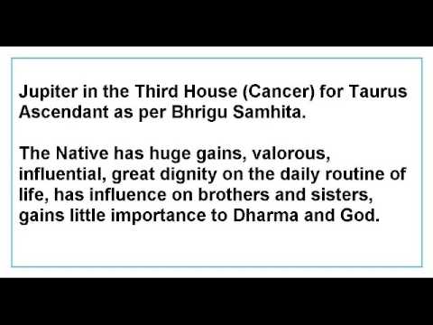 Jupiter in the Third House for Taurus Ascendant as per Bhrigu Samhita ...
