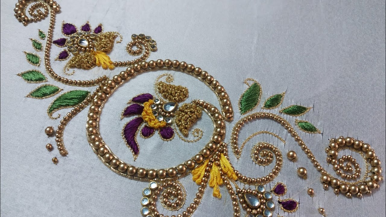 Simple aari work design // Elegant floral design for blouse sleeves ...