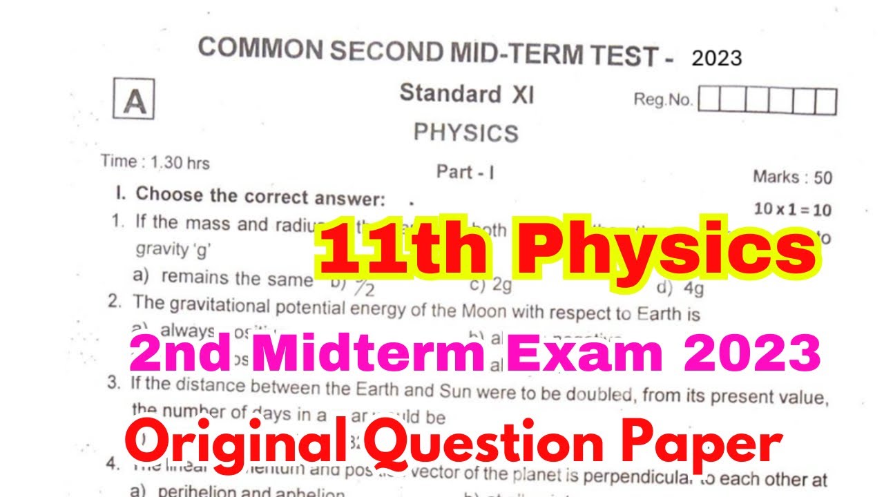 11th physics 2nd midterm question paper 2023 | 11th physics 2nd midterm important questions 2023 ...