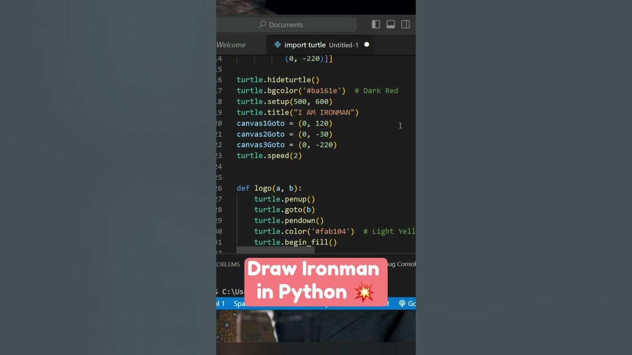 Draw Ironman In Python Turtle Shorts Youtubeshorts Programming Python Hacker 