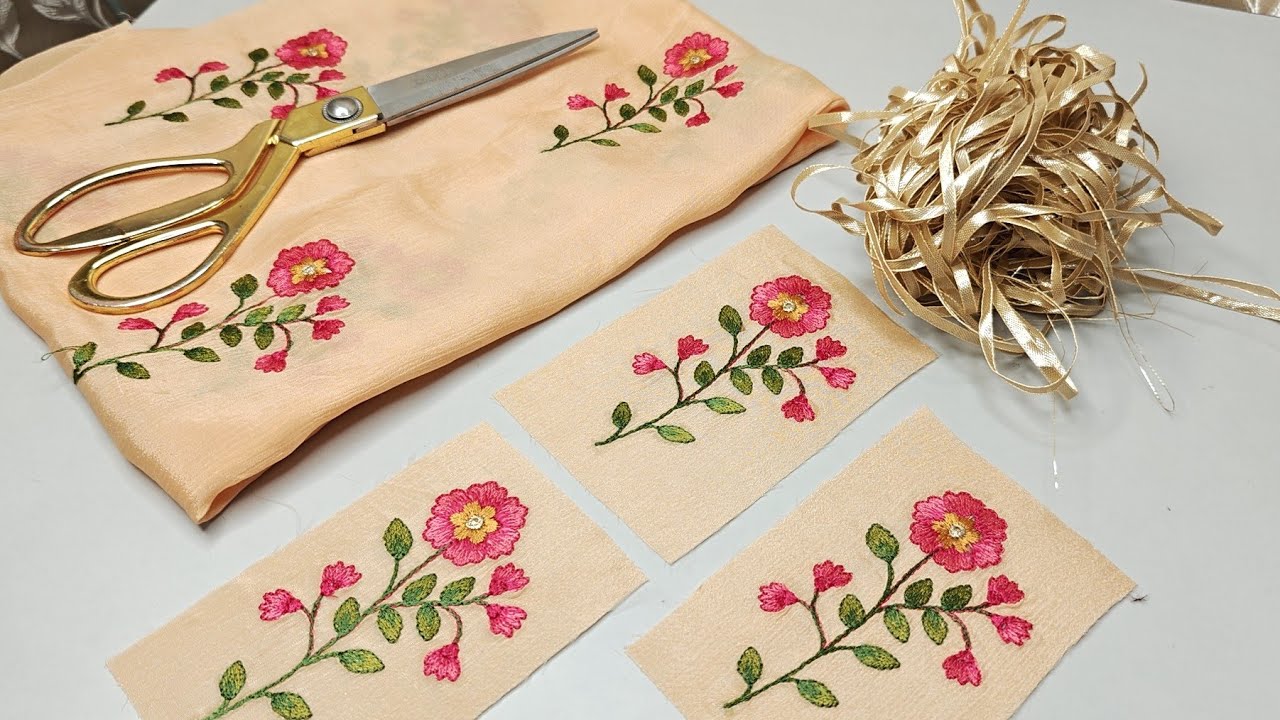 😱 Amazing idea to Re-use leftover embroidered fabric /बचे कपड़े से ...