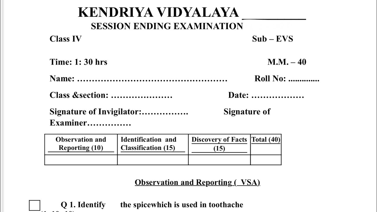 Class 4, EVS KVS SEE 2024- 25 session ending exam sample paper solution with explanation - YouTube