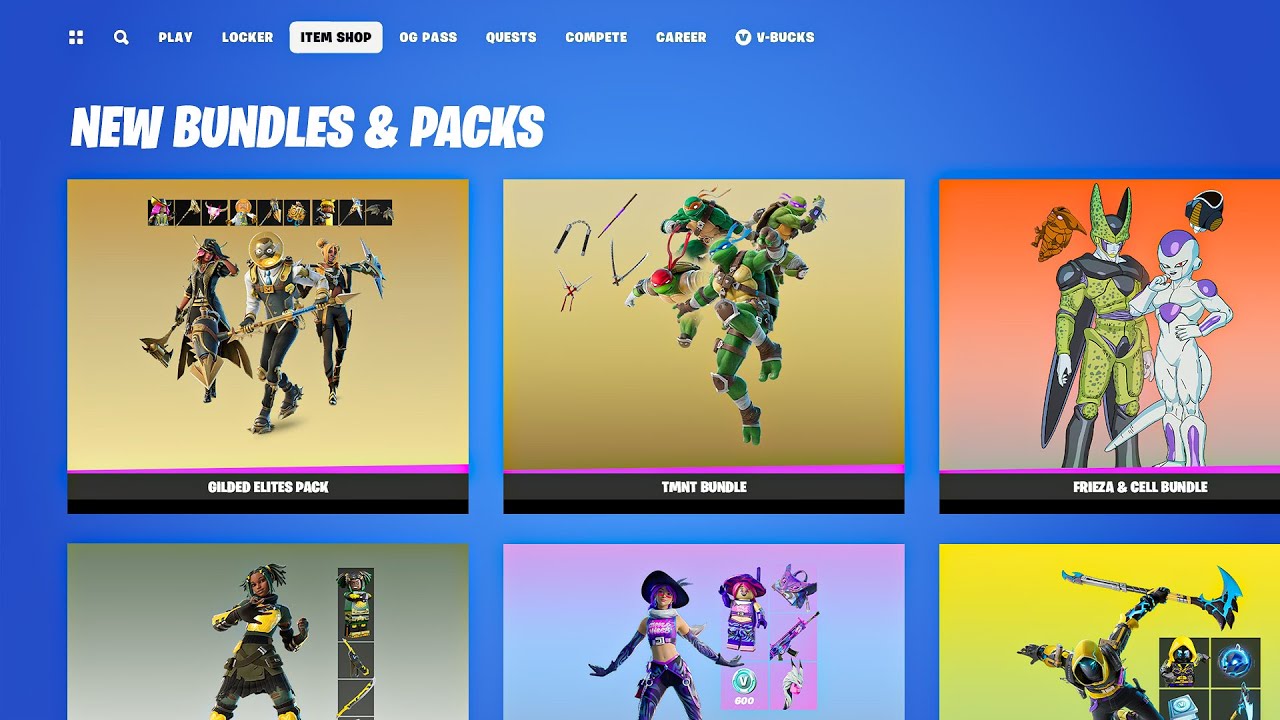 All New Skin Bundles showcase in Fortnite (TMNT, Gilded Elites, Frieza ...