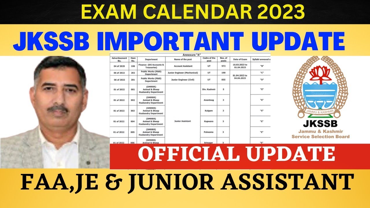 JKSSB Exam Calendar Out Today || FAA, JUNIOR ASSISTANT & JE || JKSSB ...