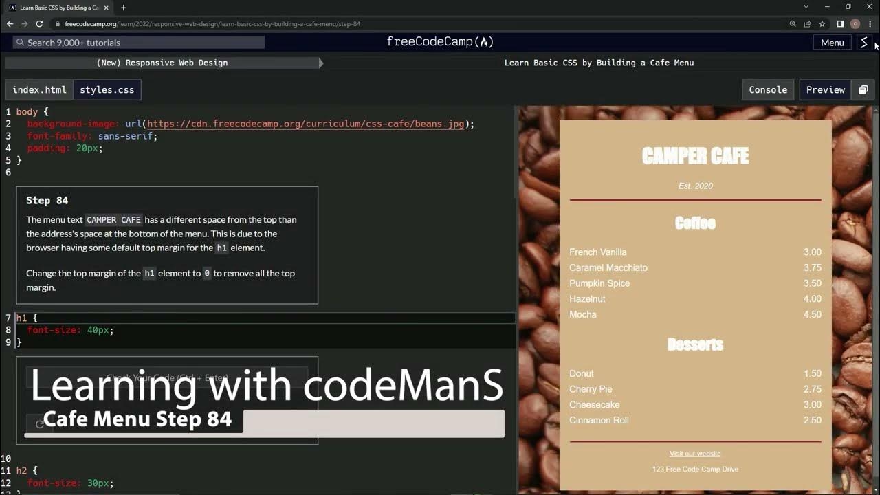 Learn Basic CSS by Building a Cafe Menu - Step 84 - YouTube