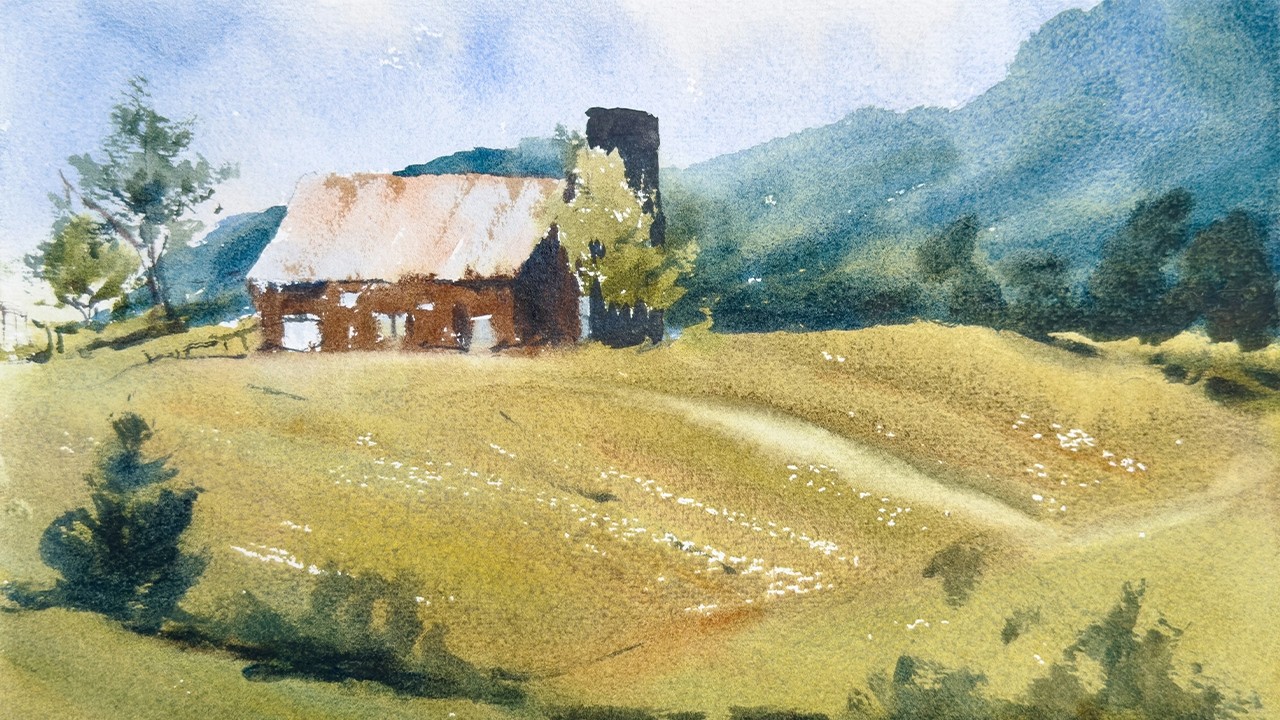 How To Paint A Farm House In Watercolor: Demo & Tips - YouTube