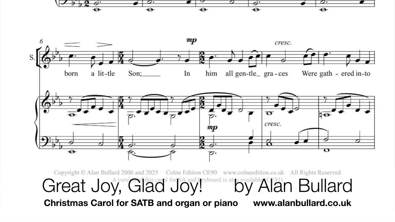Alan Bullard: Great Joy, Glad Joy! SATB version (Scrolling Score) - YouTube