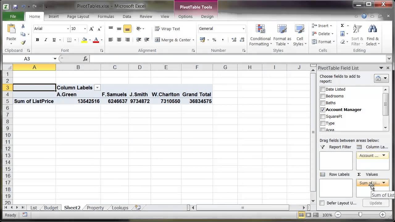 Inserting fields into Excel Pivot Tables - YouTube