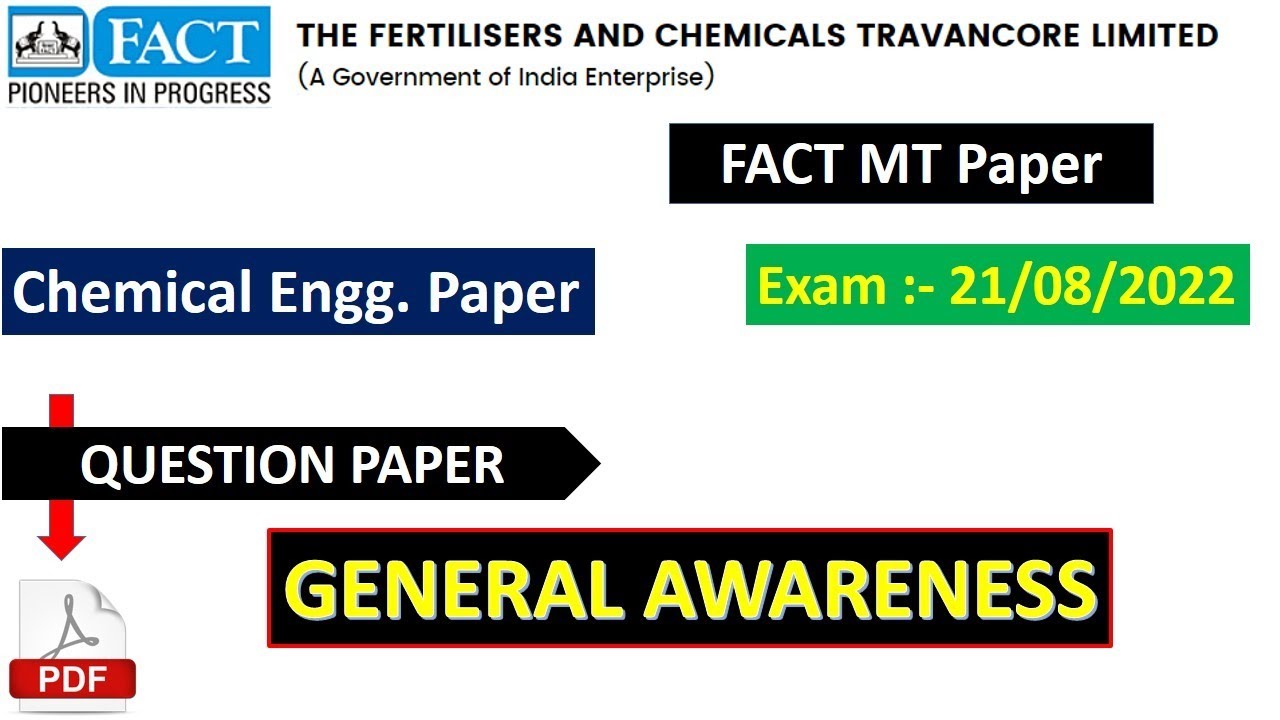 FACT MT Chemical 21/08/2022 question paper | FACT MT previous year ...