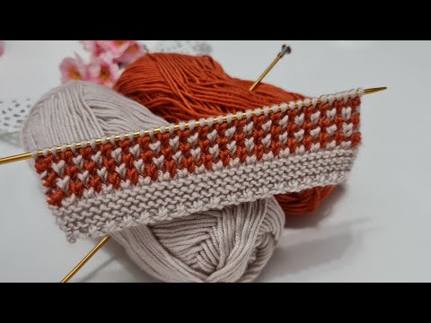 Düz örgü ile iki renkli muhteşem yelek hırka bere örgü modeli / two-color gorgeous knitting pattern