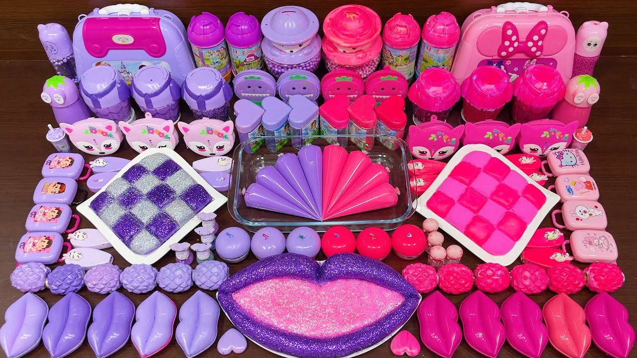 PURPLE vs PINK ! Mixing Random Things into GLOSSY Slime ! Satisfying ...