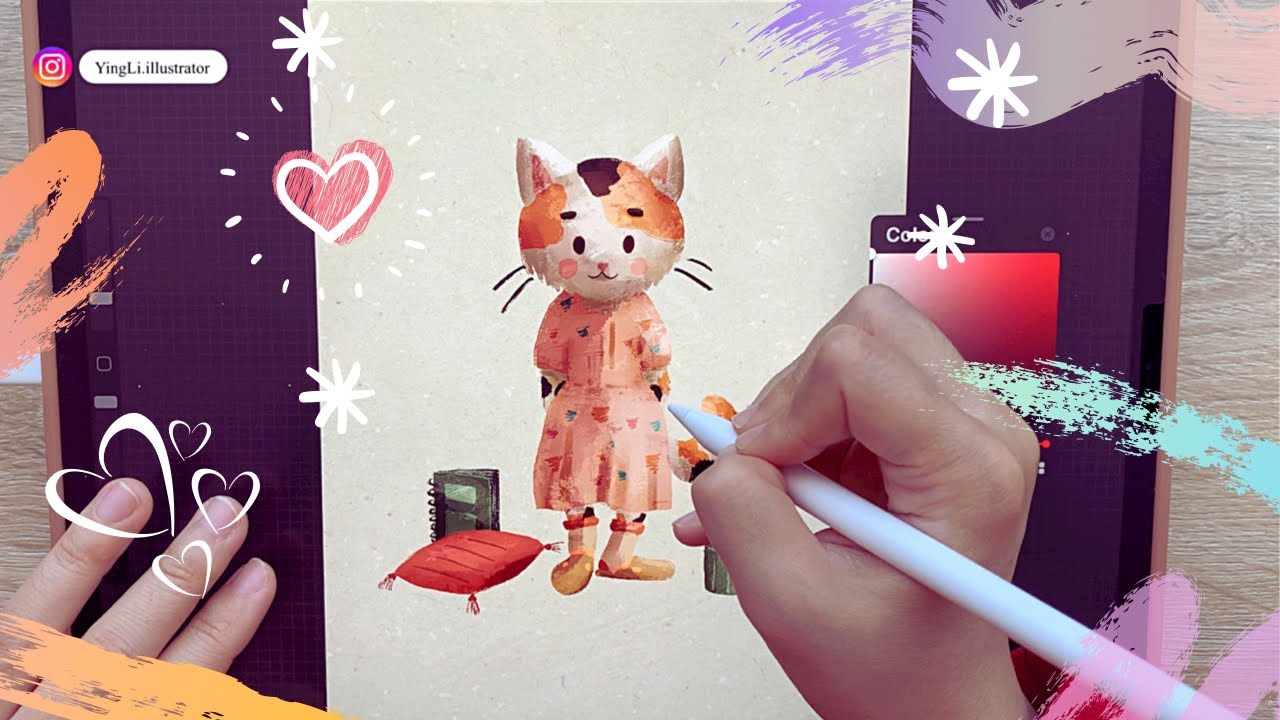 Digital Art studio Vlog#27|cat character design|cute digital art ...
