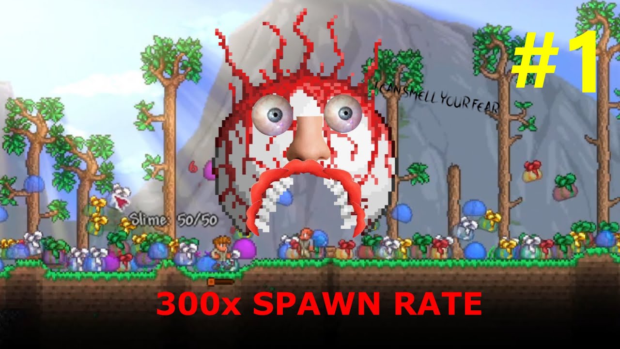 Terraria but the spawn rate is 300x (I never beat it normal) - ep1 - YouTube