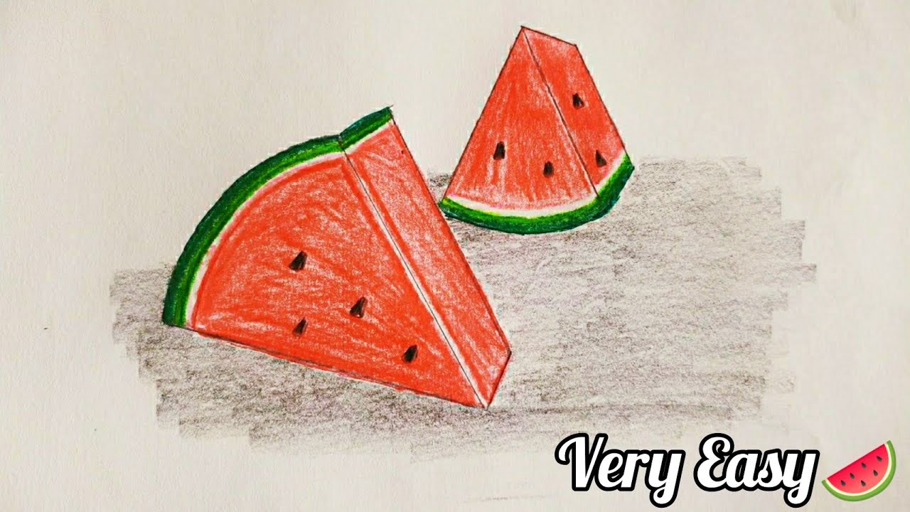 तरबूज कैसे बनायें। How to Draw Watermelon step by step (easy and quick ...