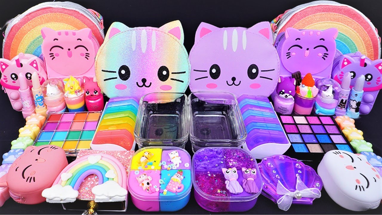 Rainbow Cat vs Purple Cat Slime Mixing Random Cute, shiny things into ...