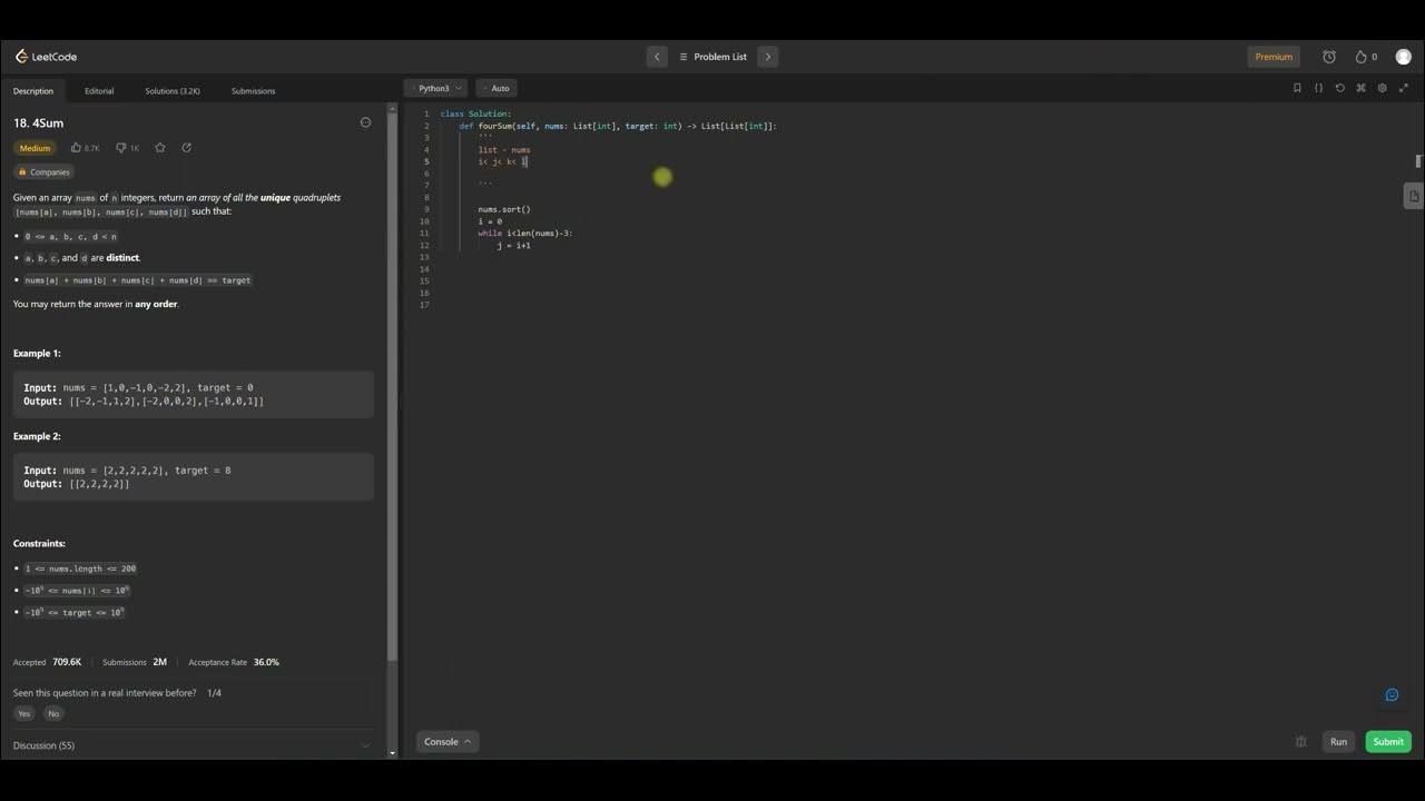 Leetcode 4sum Python Twopointers Algo Problems Youtube